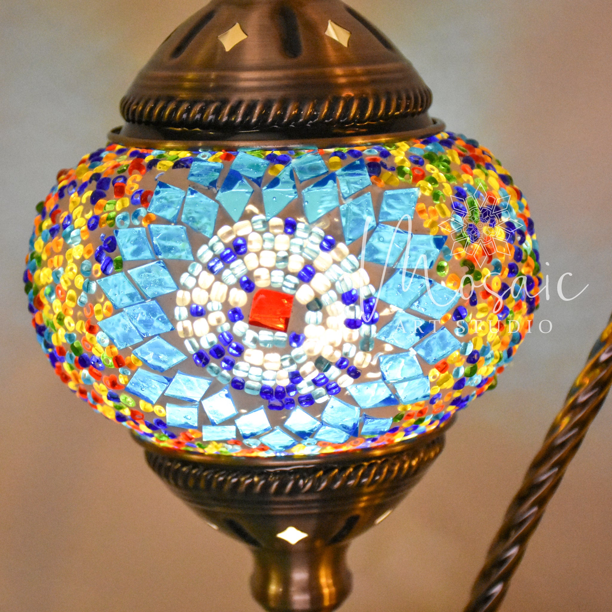 Handmade Turkish Mosaic Lamp “Blue Circle Design” – Mosaic Art Studio HK